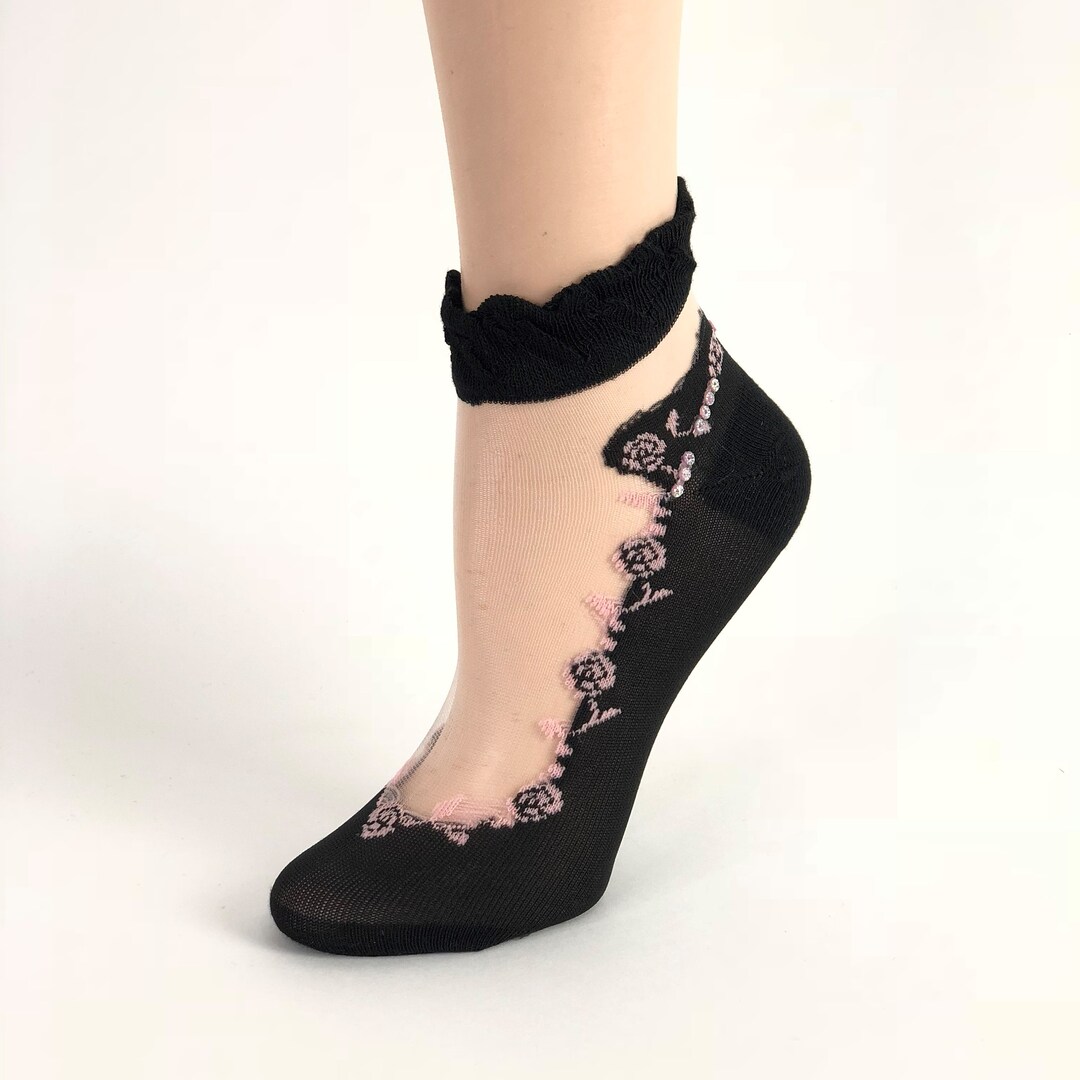 Women Sheer Socks, Hand Crystal Work,crystal Sequence Work, Women Socks ...