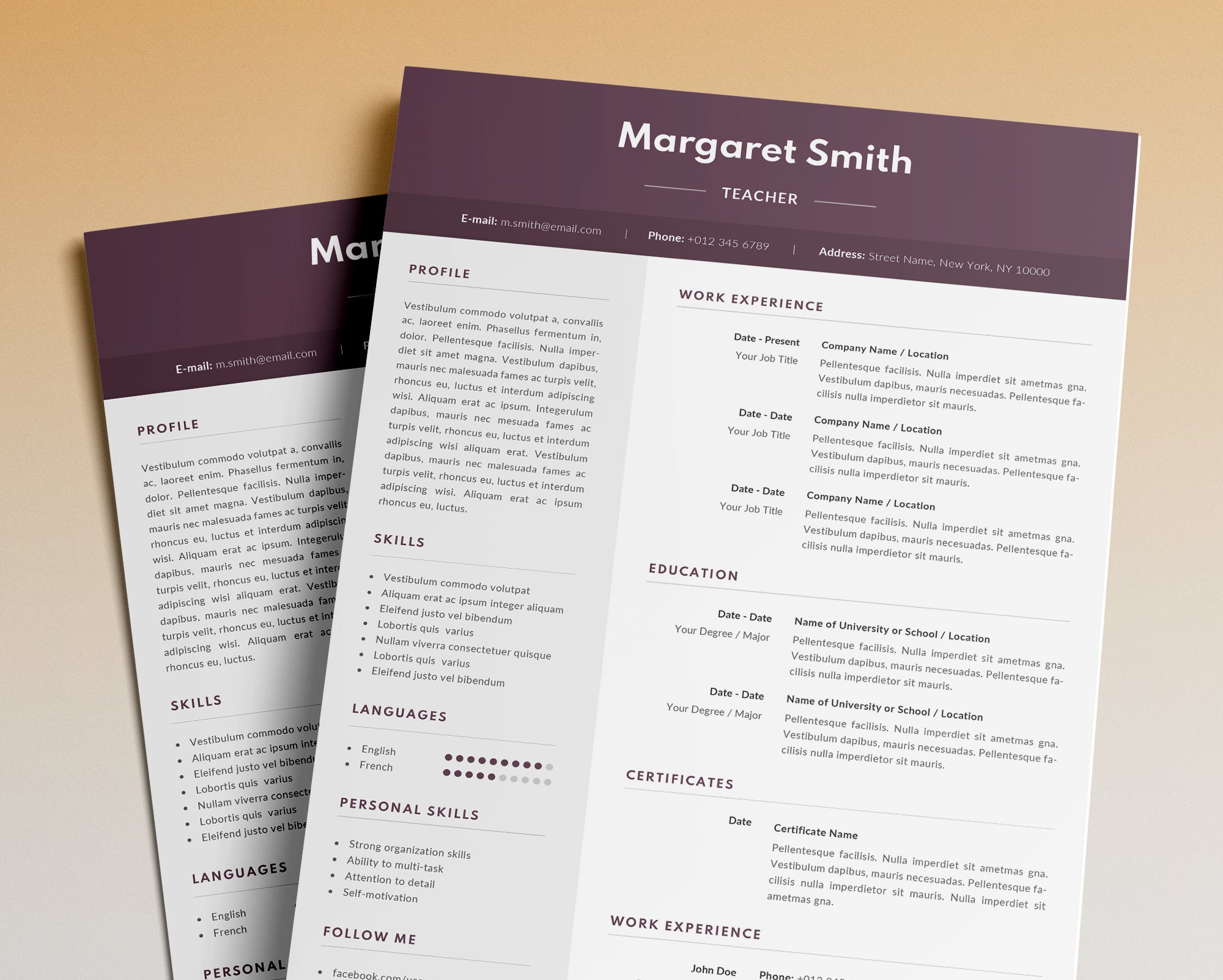 Resume Template With Cover Letter Editable In: MS Word - Etsy