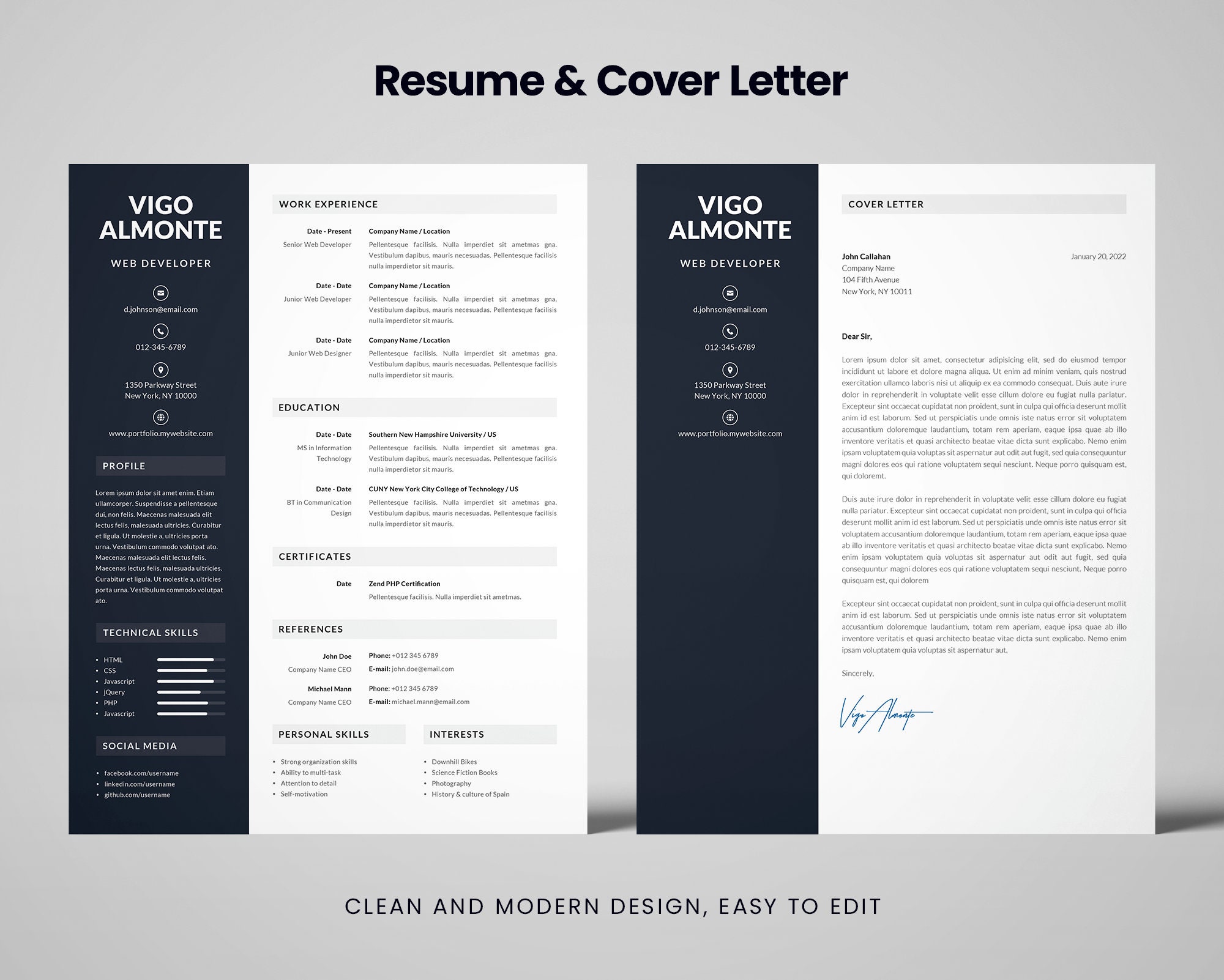 Resume Template With Cover Letter | Editable In: Word, Canva and Adobe ...