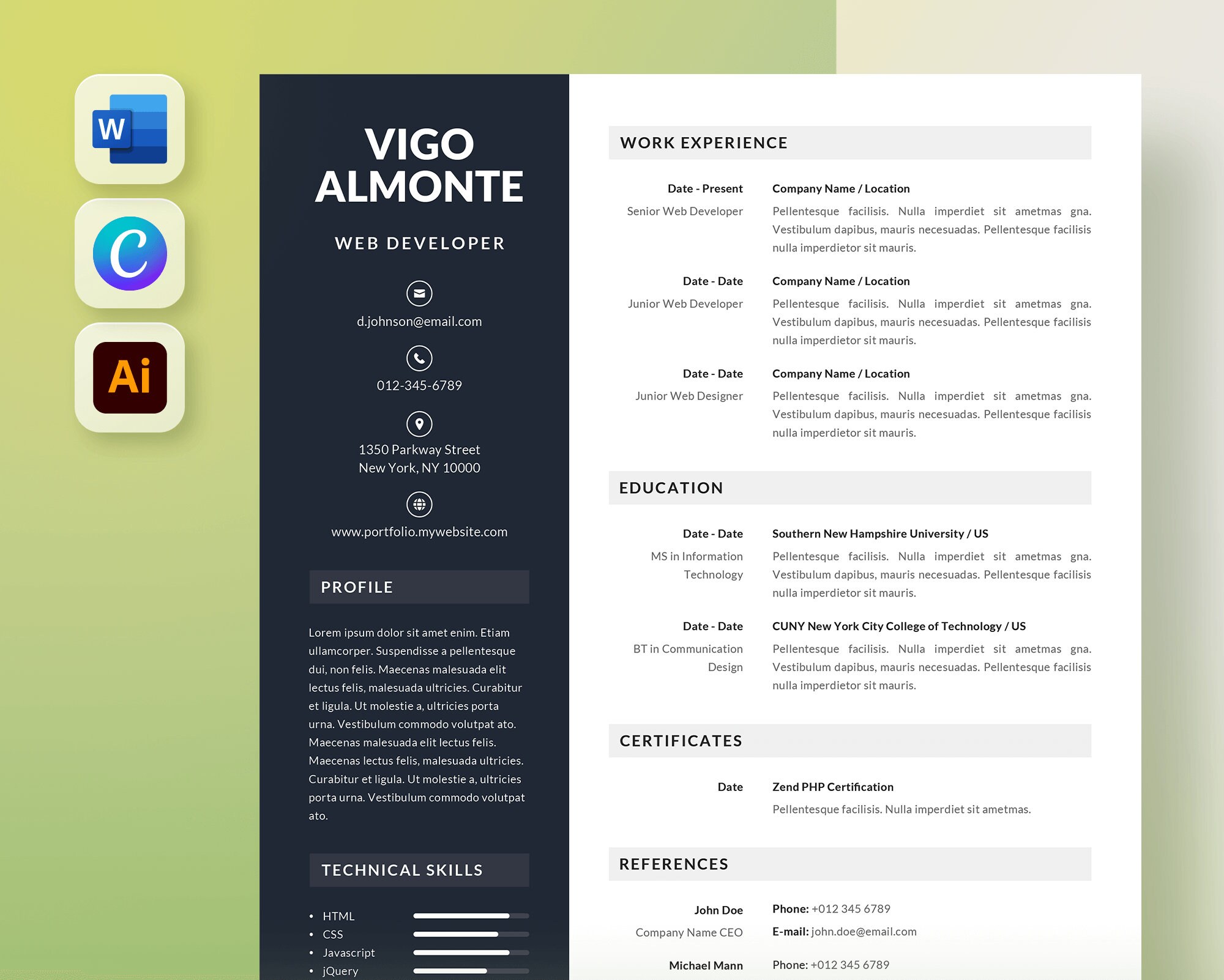 Resume Template With Cover Letter | Editable In: Word, Canva and Adobe ...