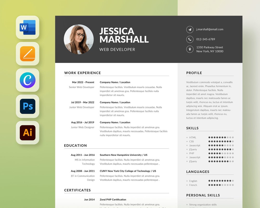 Resume Template With Cover Letter | Editable In: Word, Canva, Pages ...