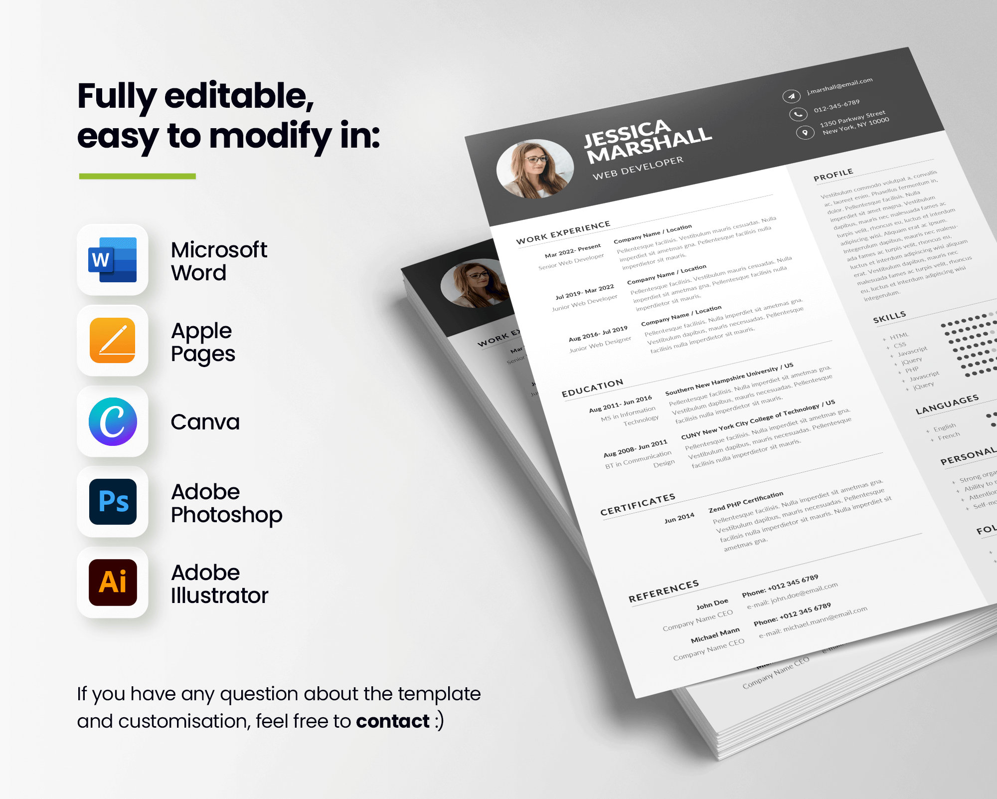 Resume Template With Cover Letter | Editable In: Word, Canva, Pages ...