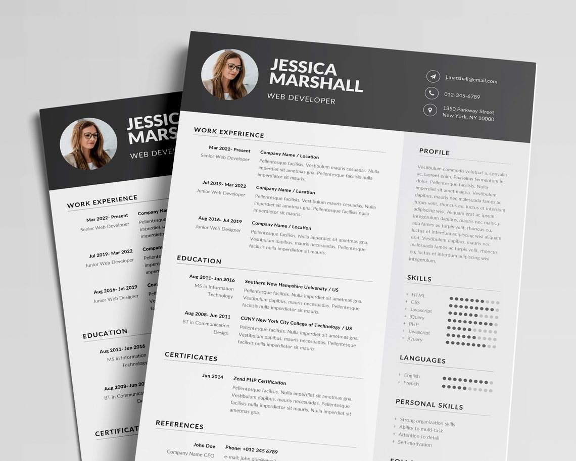 Resume Template With Cover Letter Editable In: Word Canva - Etsy