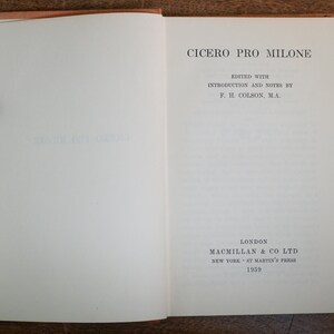 Cicero Pro Milone Edited by F. H. Colson 1959 Vintage Classic - Etsy UK