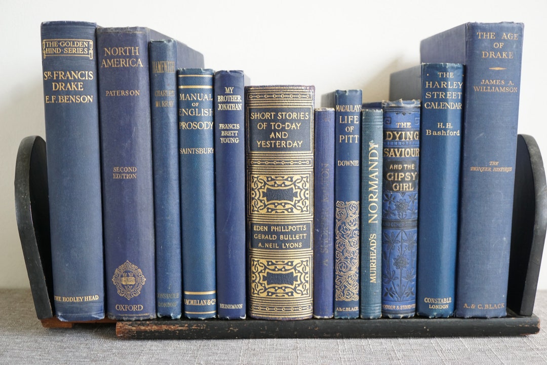 12 Decorative Coffee Table Books Set in Blue Tones, Vintage Antique ...
