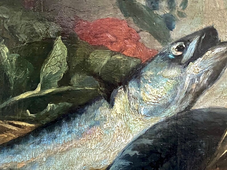 Old French Painting Still Life With Fish 1889 Oil on Canvas French ...