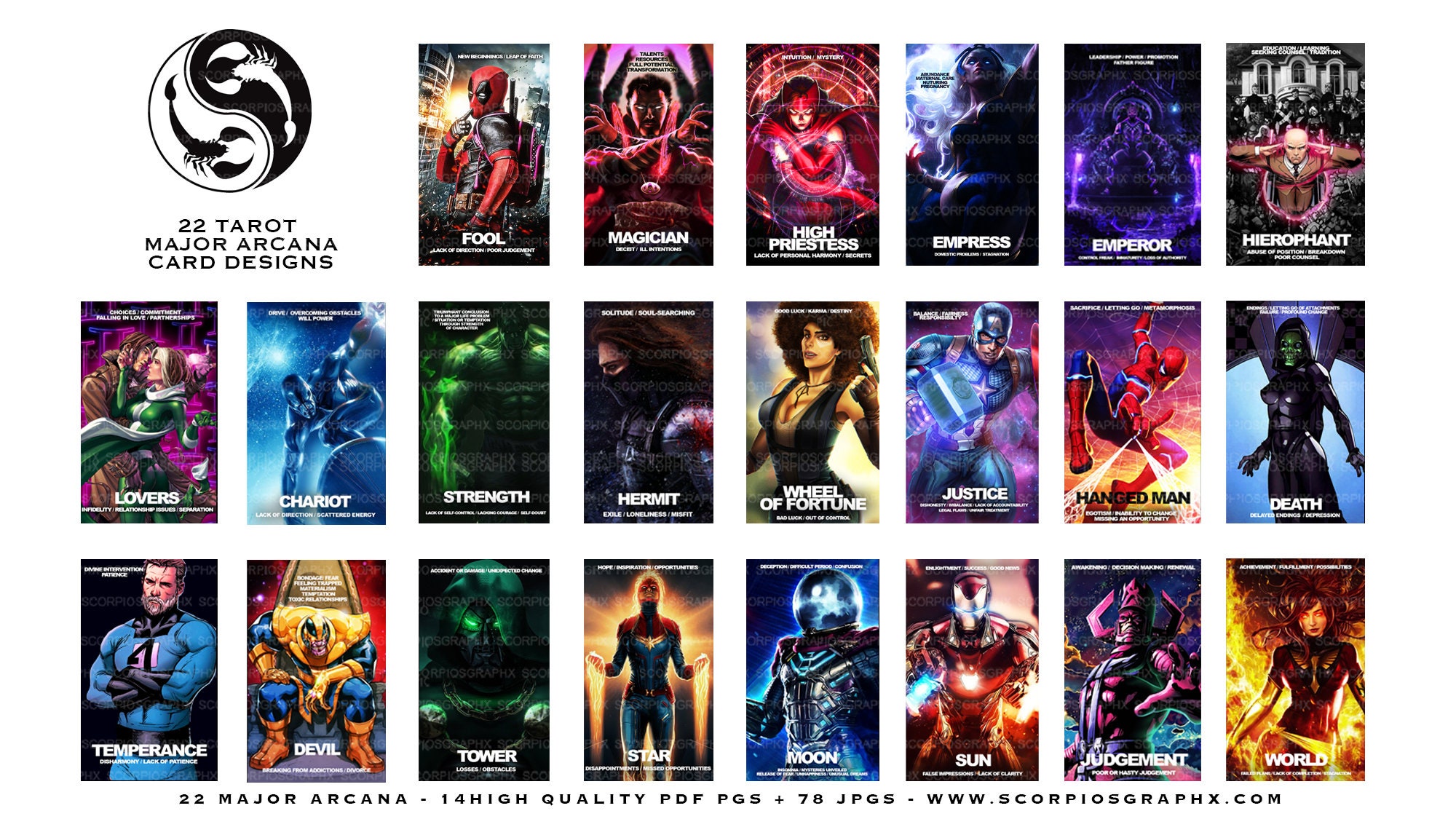 Marvel Comics Tarot Cards 78 Deck HIGH RES JPG 300DPI - Etsy
