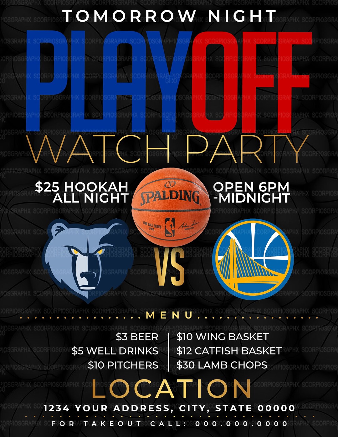 Playoff Basketball Menu Flyer Template, Canva Flyer, DIY Flyer ...