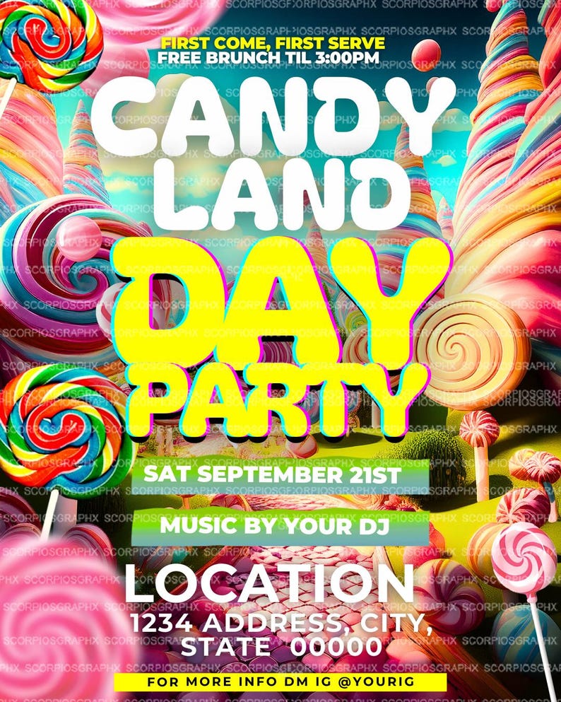 Candyland Flyer Template, Day Party Instagram Flyer, Candyland Flyer ...