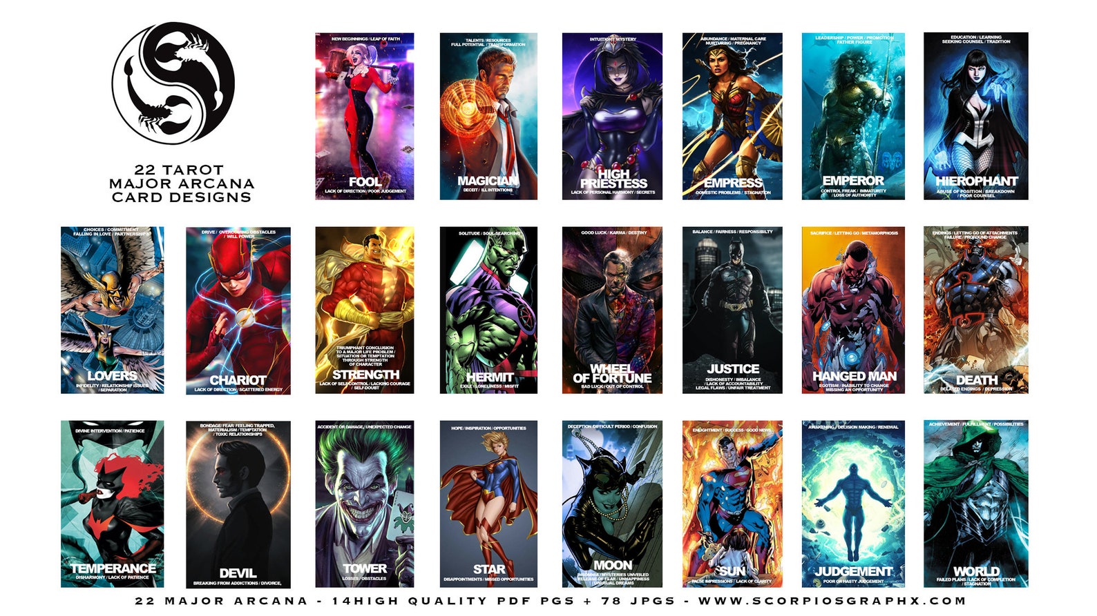 Dc Comics Tarot Cards superhero tarot deck printable Tarot - Etsy