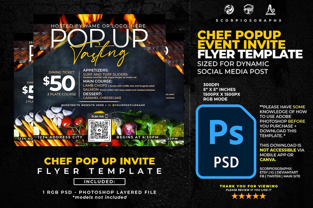 Popup Shop Flyer, Chef Pop Up, Food Tasting Flyer, Chef Menu Flyer ...
