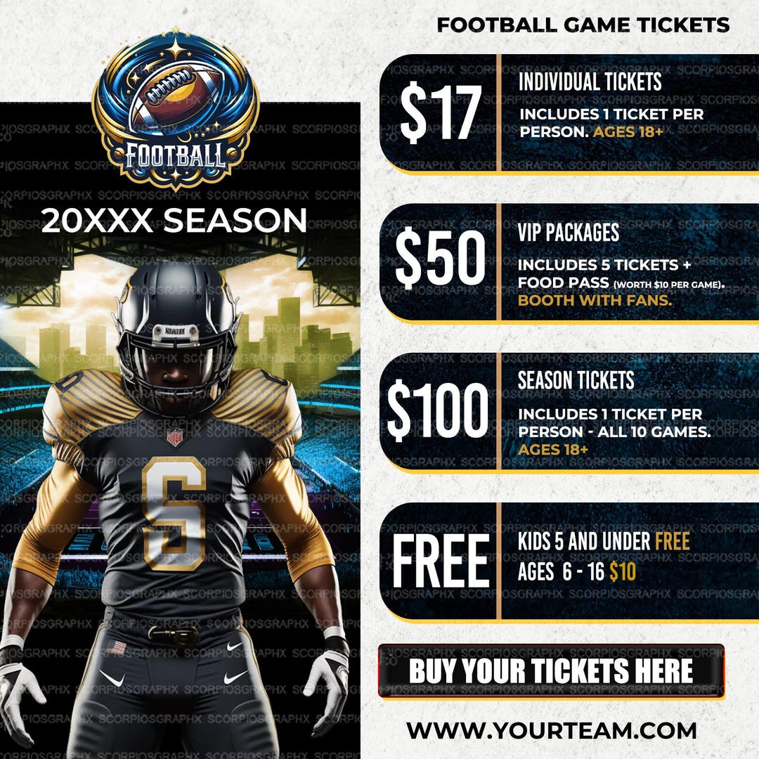 Football Team Tickets Flyer, Pre-made Flyer Template, Sports Flyer ...