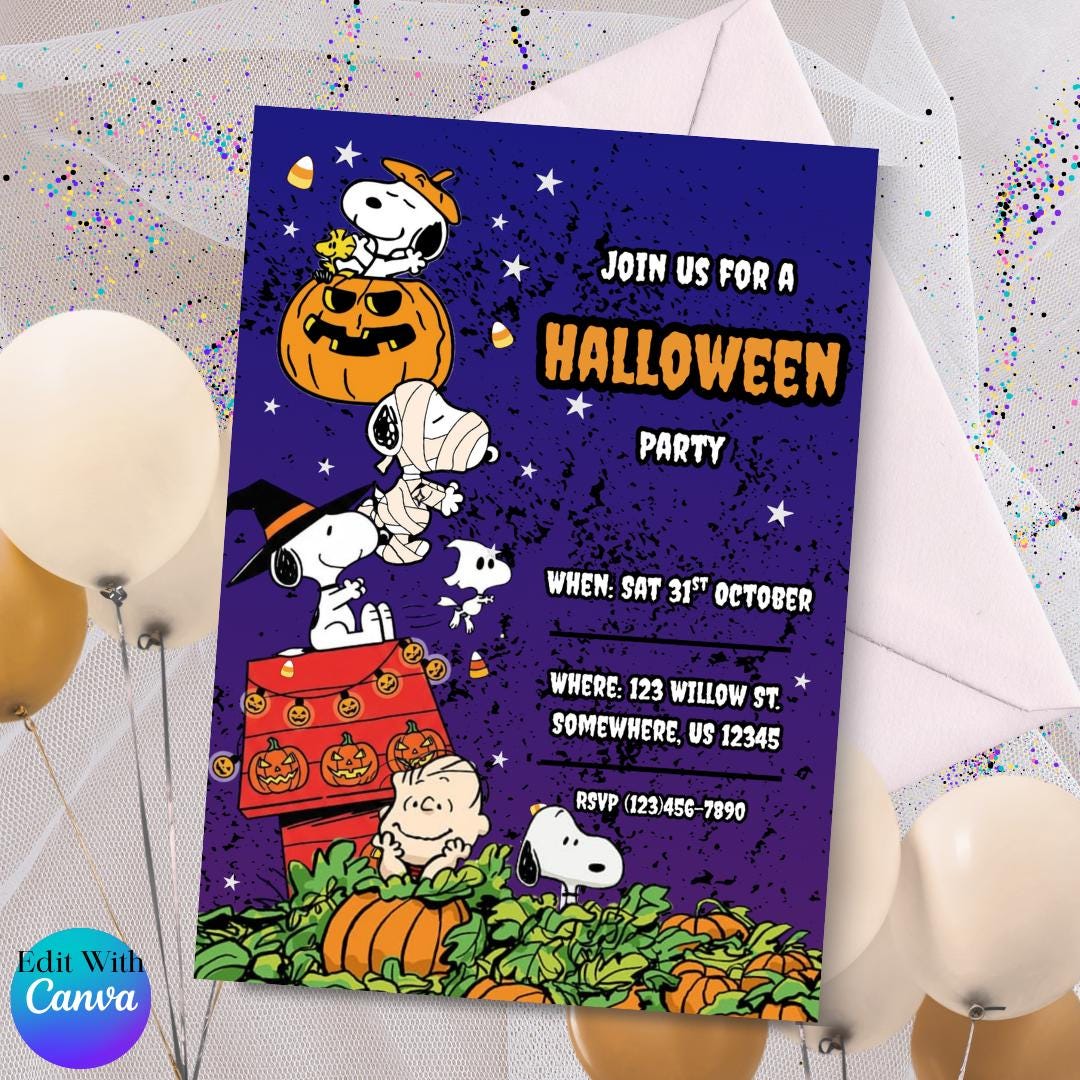 Charlie Brown Snoopy Halloween Party Invitation Editable Digital and ...