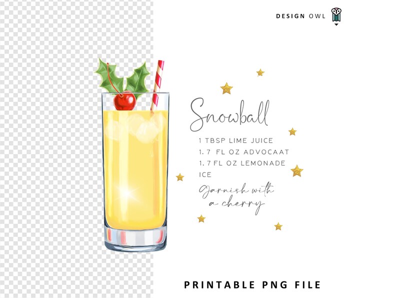 Snowball Cocktail Illustration, Christmas Cocktail Sublimation File ...