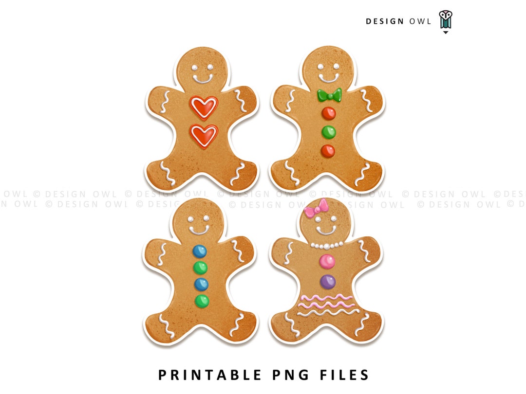 Gingerbread Man Printable Stickers: Christmas Clipart (instant Download ...