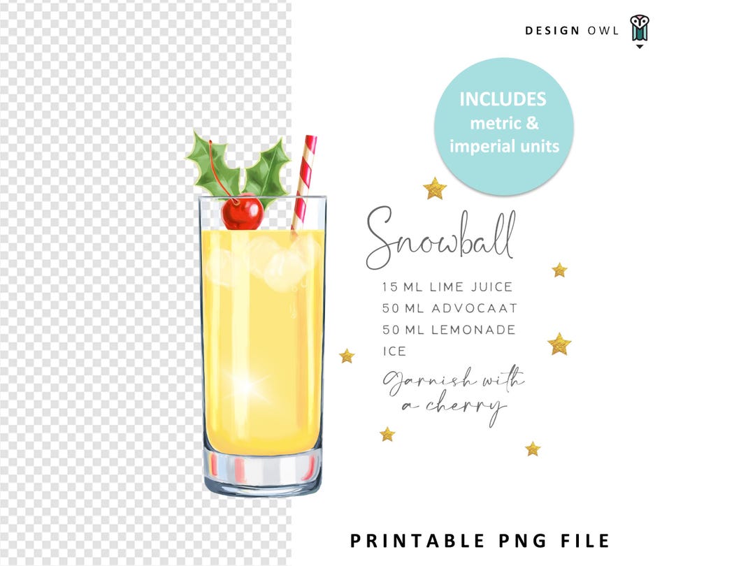 Snowball Cocktail Illustration, Christmas Cocktail Sublimation File ...