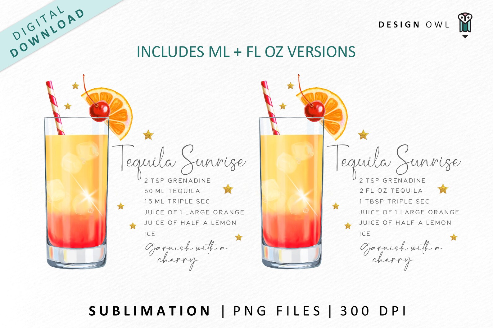 Tequila Sunrise Illustration, Watercolor Sublimation File, Digital ...