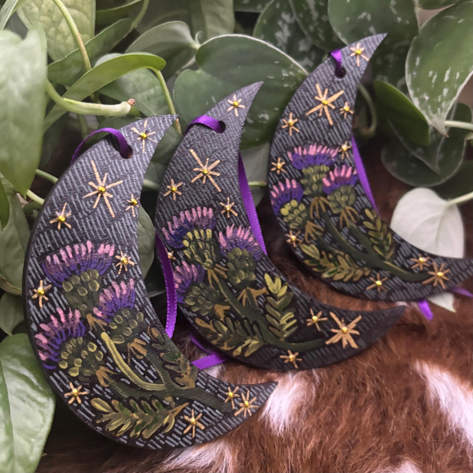Thistle - Slavic Florals | Wooden Moon Ornament - Original Folk Decor ...