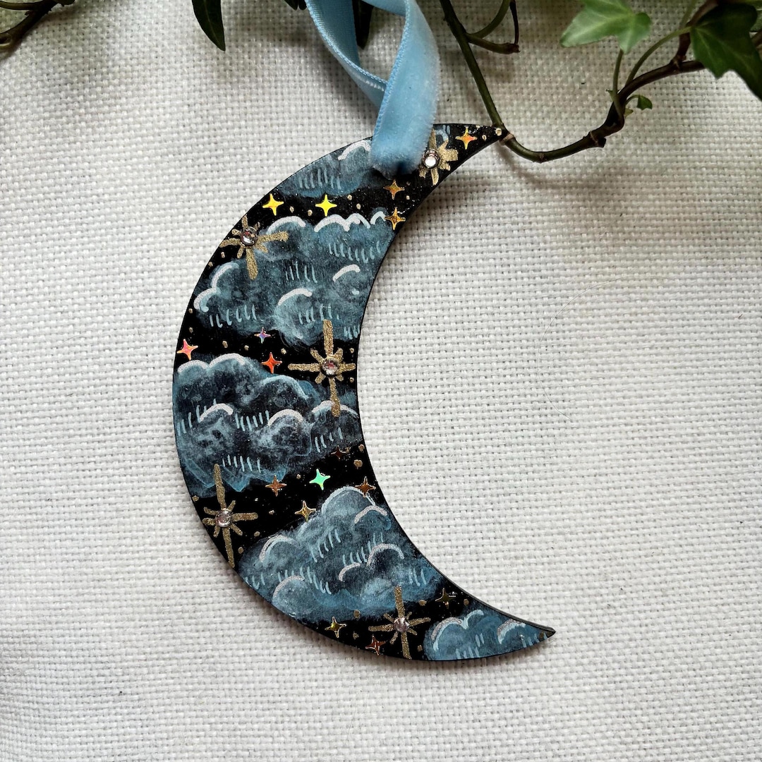 Whimsigoth Night Sky Crescent Moon (gold) - Original Folk Art Ornament ...