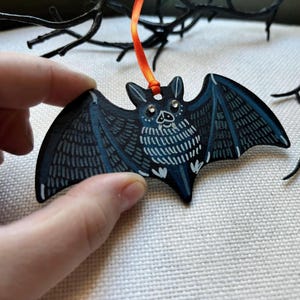 Blue Bat With Rhinestone Eyes Handpainted Wooden Folk Art Ornament - Etsy