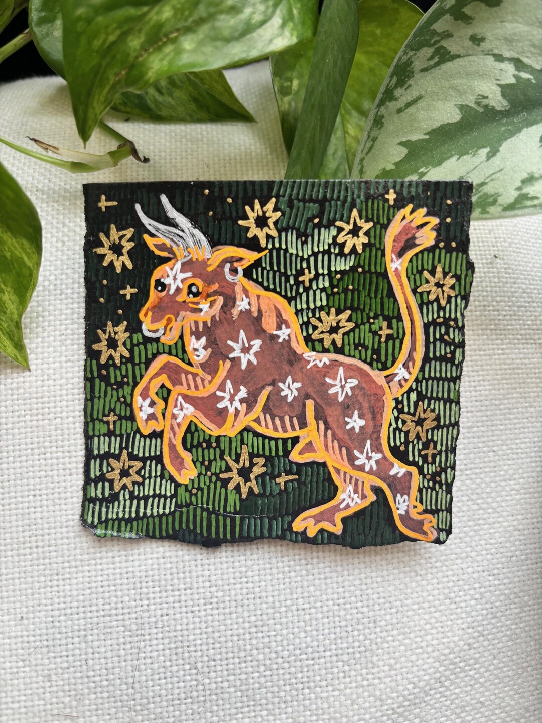 Celestial Bull | Original Miniature Gouache Painting - Etsy