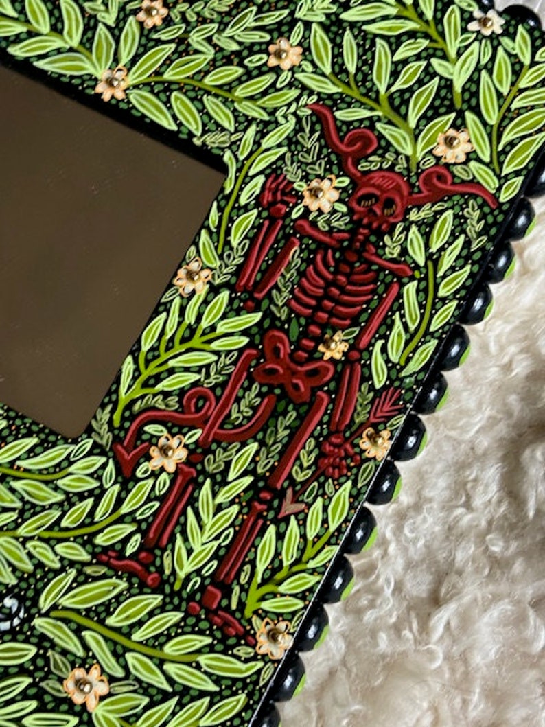 Verdant Skeletons | Hand Painted Folk Art Mirror - Etsy