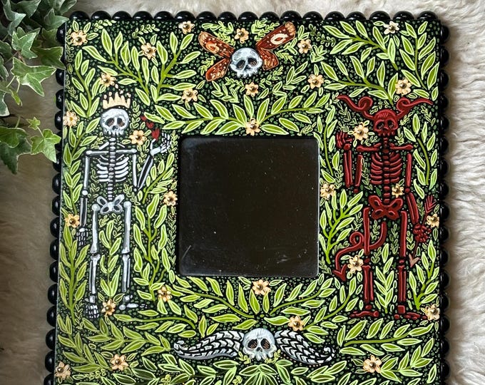 Verdant Skeletons | Hand Painted Folk Art Mirror - Etsy