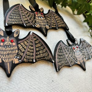 Brown Bat With Rhinestone Eyes Handpainted Wooden Folk Art Ornament - Etsy