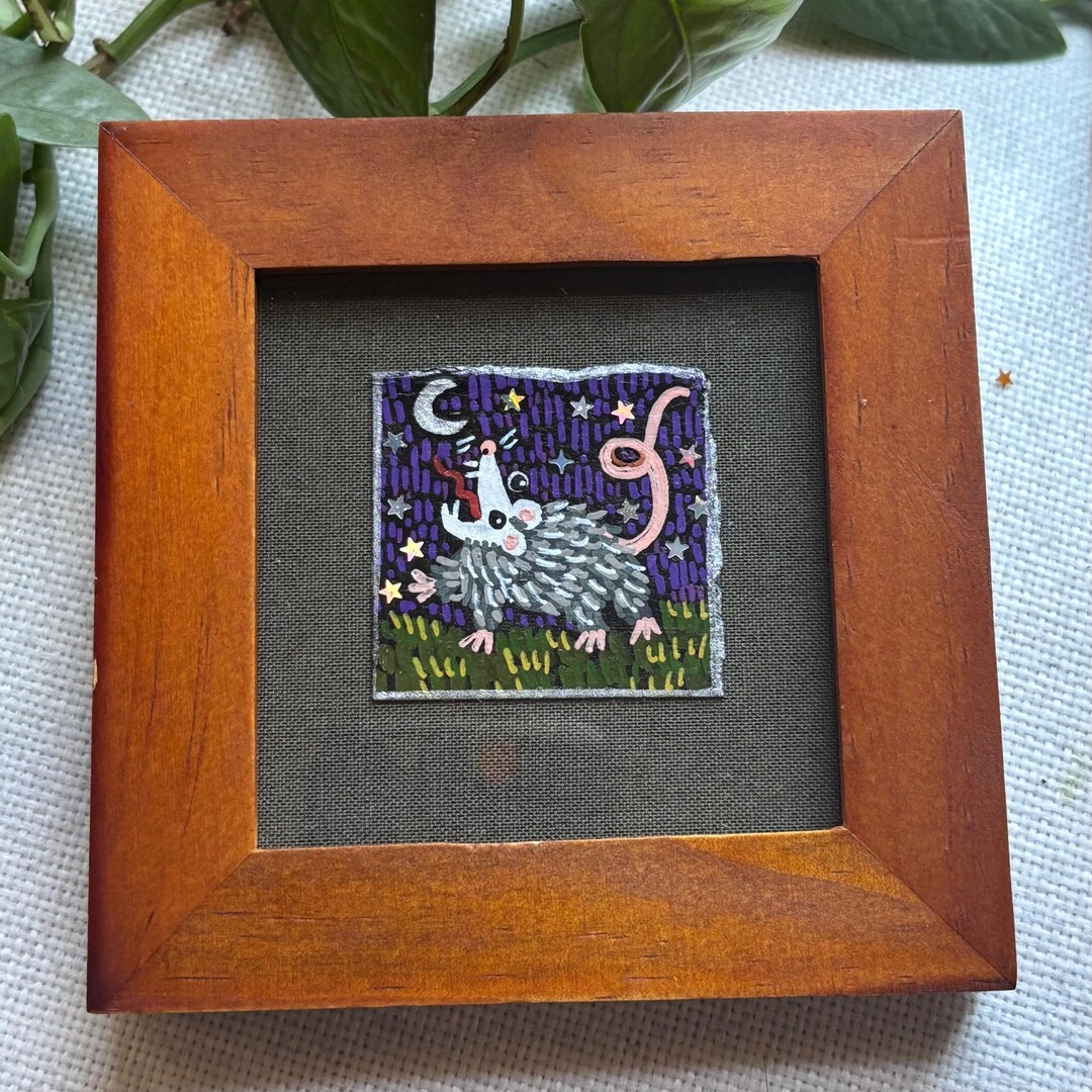Mini Possum Painting | Screaming Opossum Folk Art in Cherry Frame - Etsy