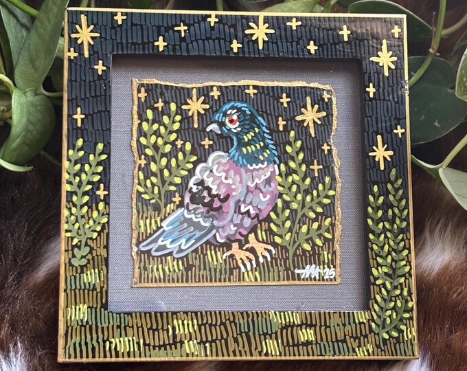 Glowing Pigeon | Miniature Folk Art Painting and Hand Embellished Frame ...