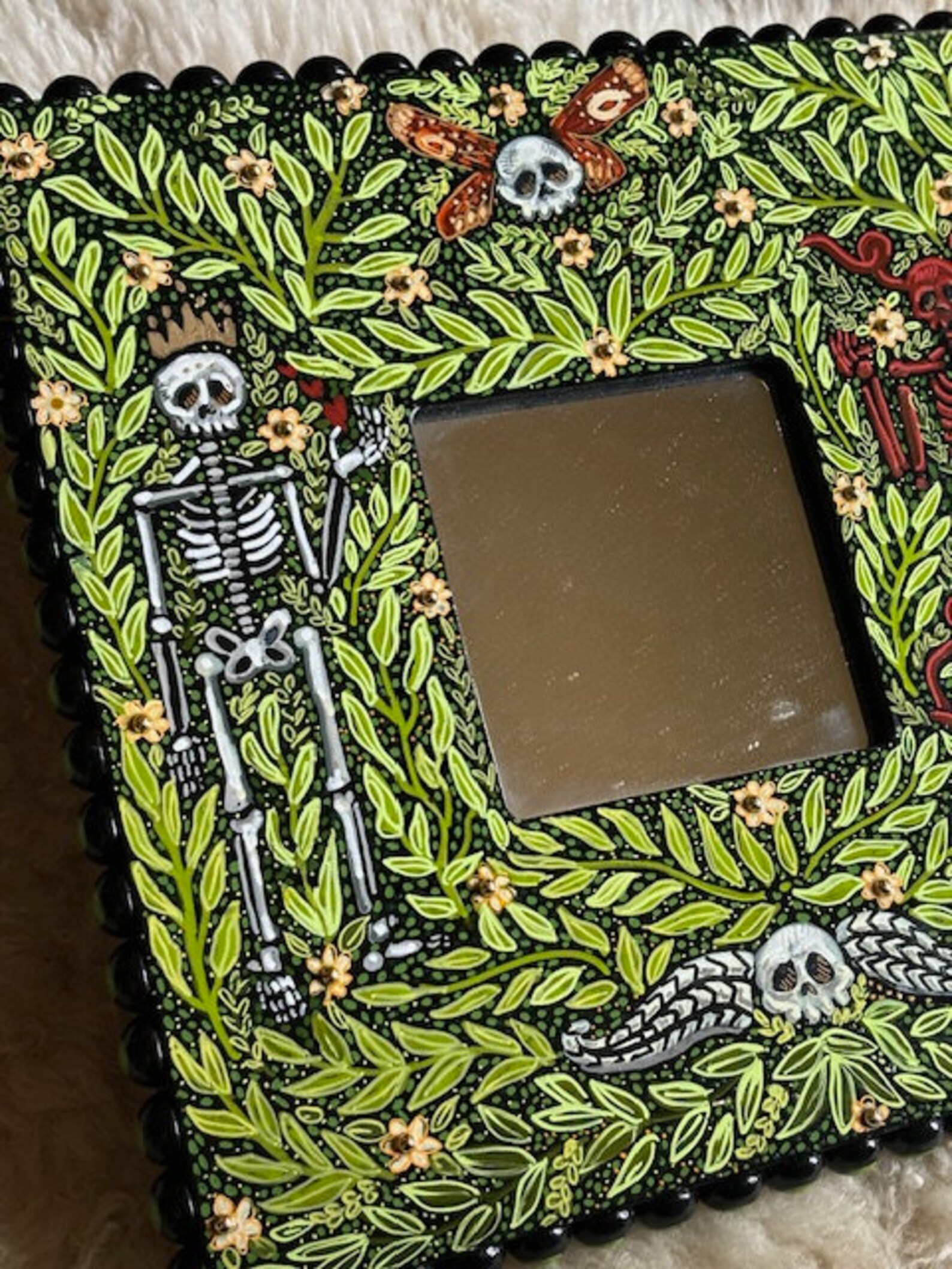 Verdant Skeletons | Hand Painted Folk Art Mirror - Etsy