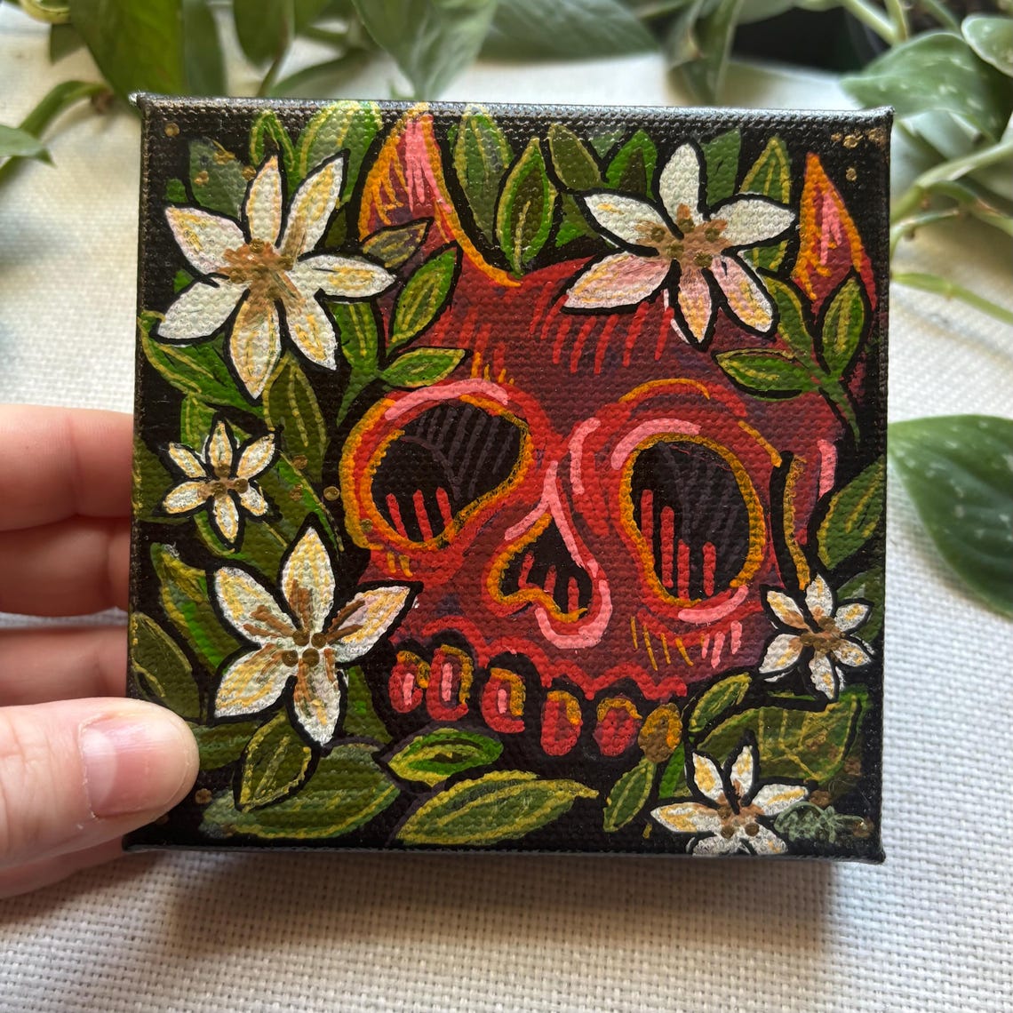 Imp Skull | Original Miniature Painting on Canvas - Etsy