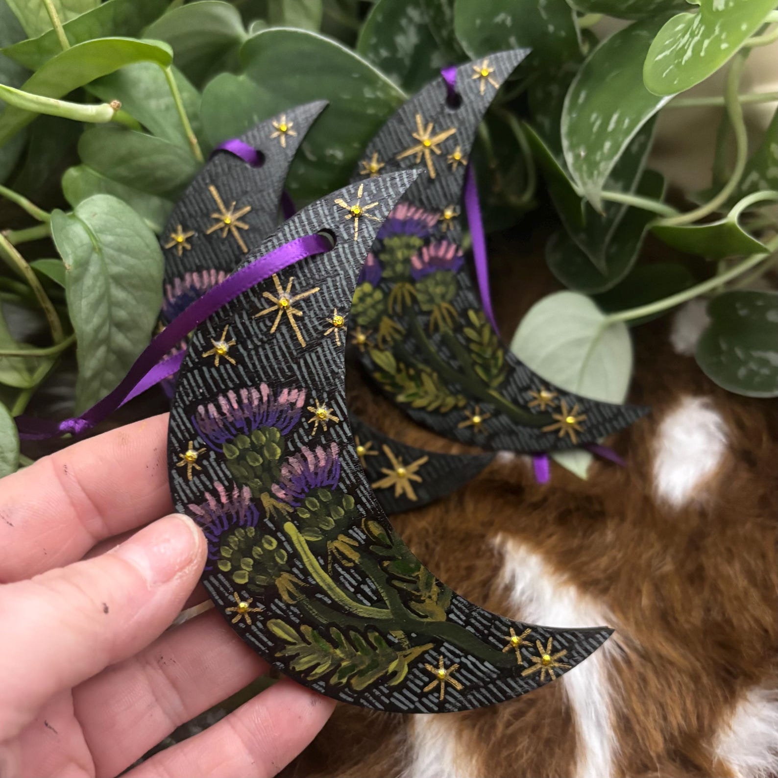 Thistle - Slavic Florals | Wooden Moon Ornament - Original Folk Decor ...