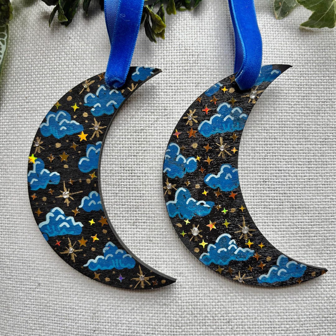 Whimsigoth Night Sky Crescent Moon (gold) - Original Folk Ornament - Etsy