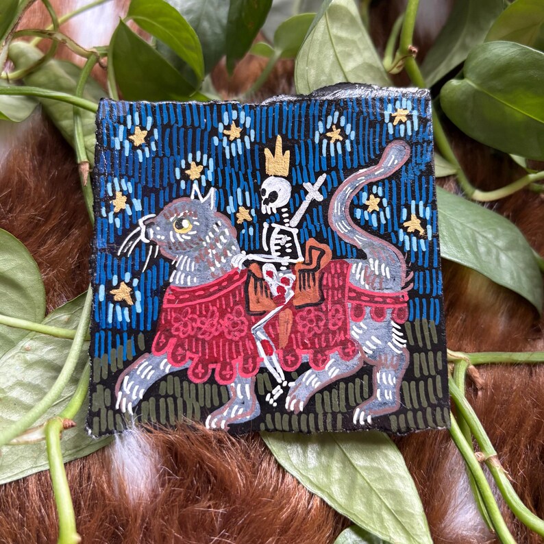 Prince Skeleton and Steed | Original Miniature Gouache Painting - Etsy