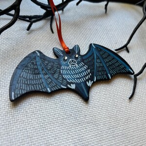 Blue Bat With Rhinestone Eyes Handpainted Wooden Folk Art Ornament - Etsy