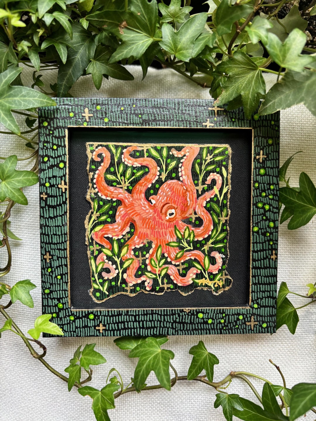 Octopus Dream | Framed Miniature Folk Art Painting and Hand Embellished ...