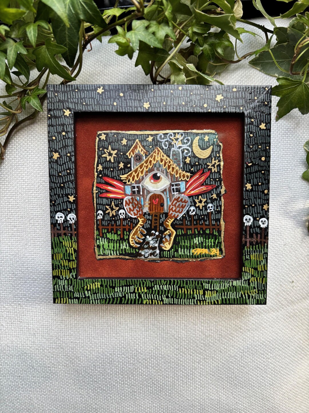 Cozy Dacha - Baba Yaga's Hut | Framed Miniature Folk Art Style Painting ...