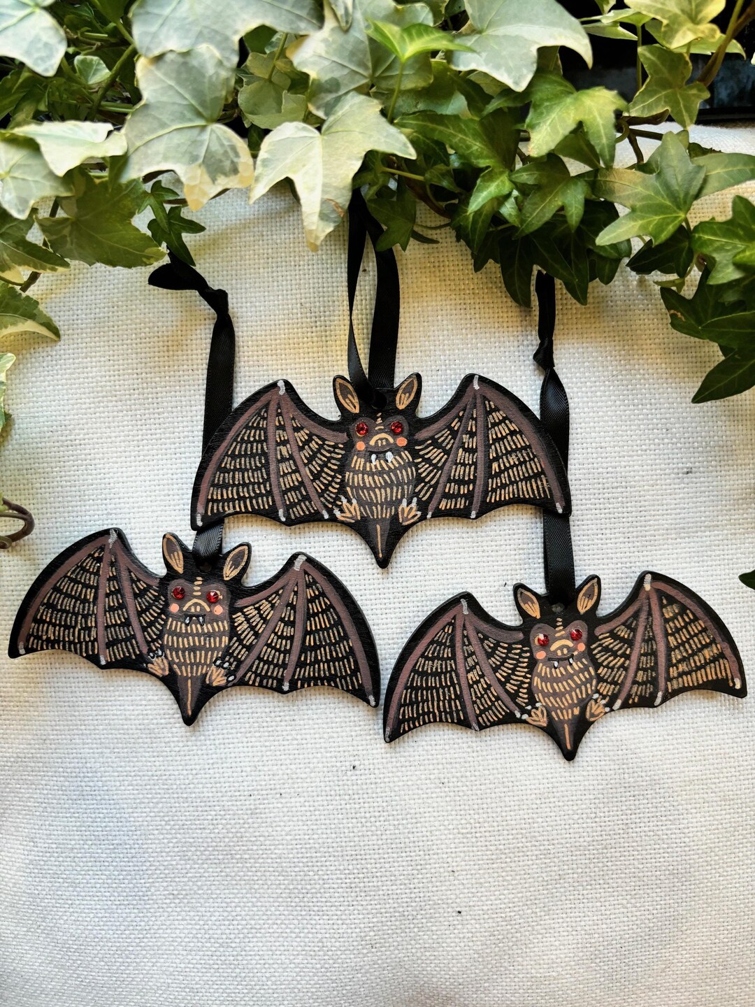 Brown Bat With Rhinestone Eyes Handpainted Wooden Folk Art Ornament - Etsy