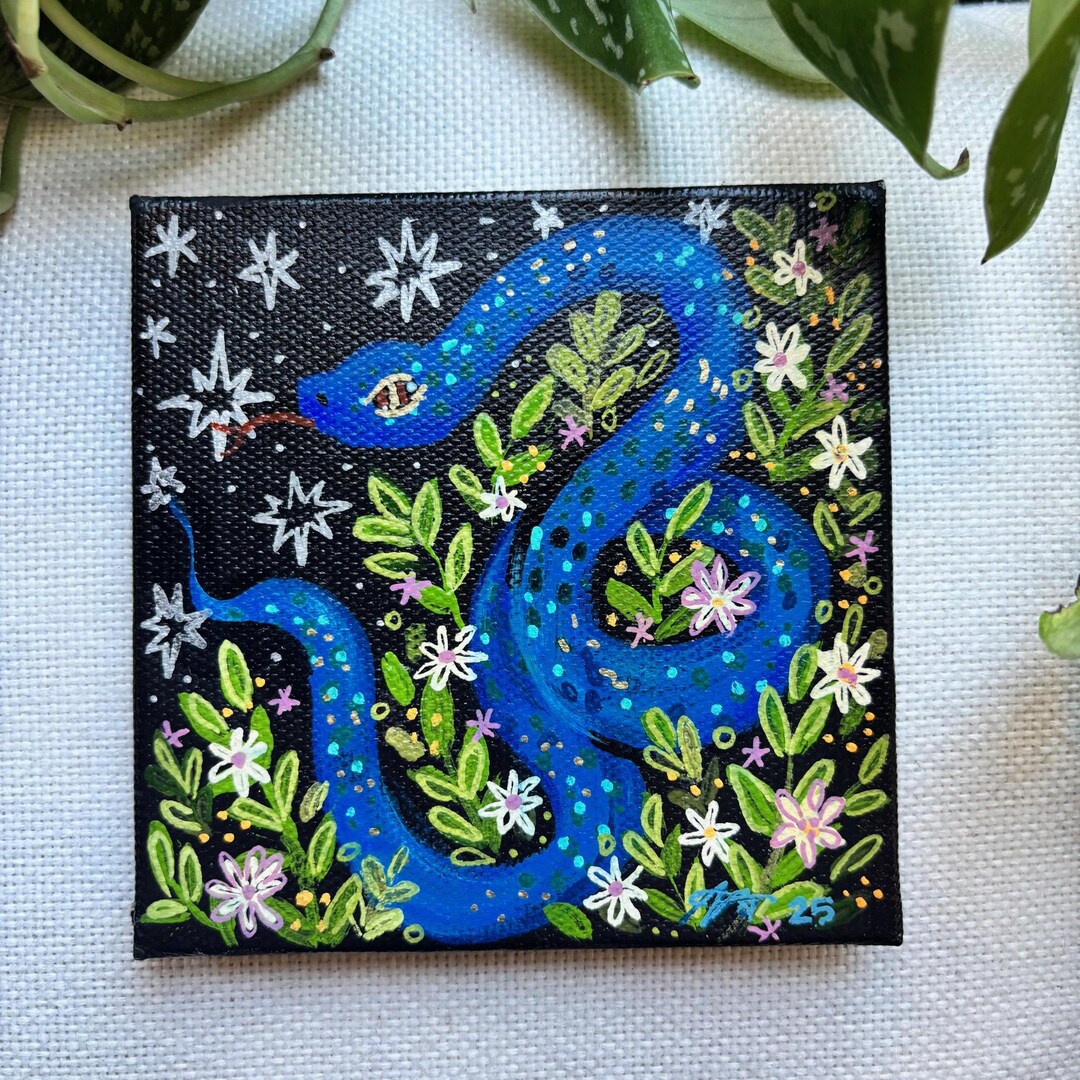 Year of the Snake 2025 - Blue Snake | Original Acrylic Gouache Painting ...