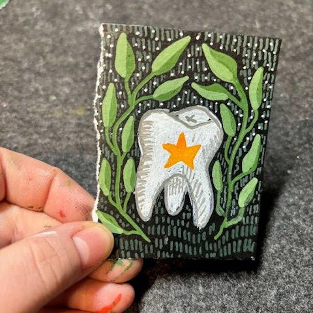 Lucky Tooth Illustration Miniature Original Acrylic Painting - Etsy