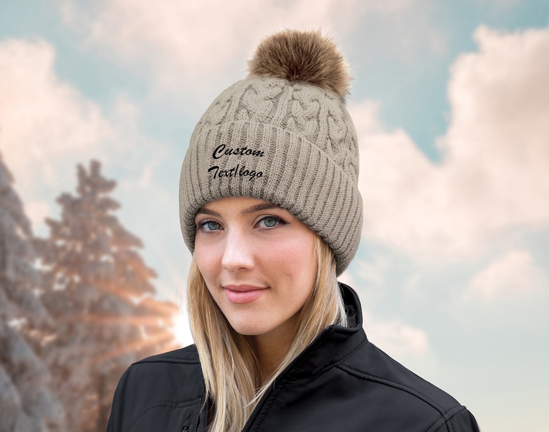 Pom Pom Toque With Custom Embroidery - Logo or Text - Ladies Pom Pom ...