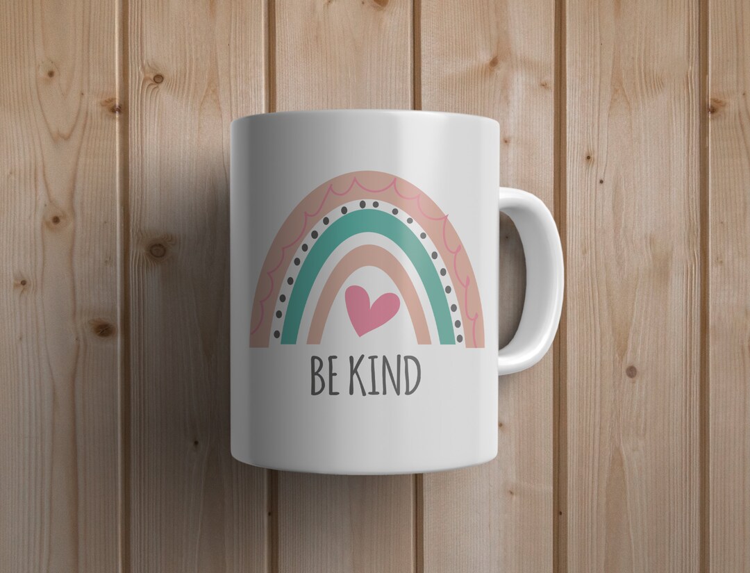 Be Kind Coffee Mug: Rainbow Heart Ceramic Mug - Etsy