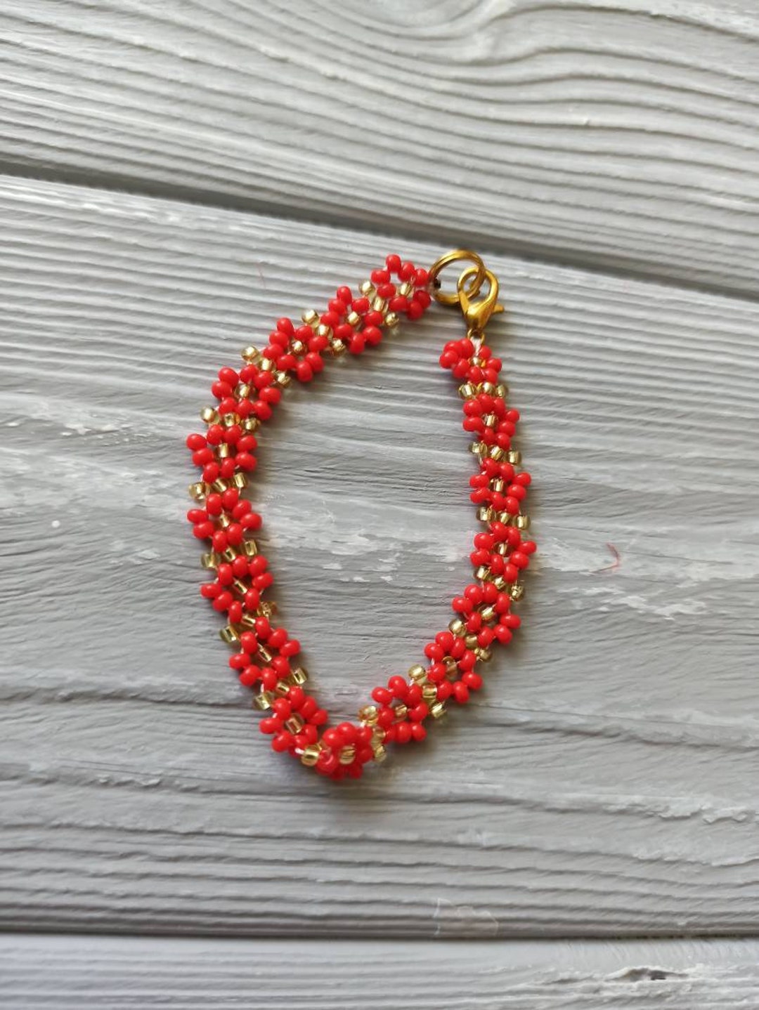 Seed Bead Flower Bracelet,rad Seed Bracelet, Red Daisy Bracelet,red ...