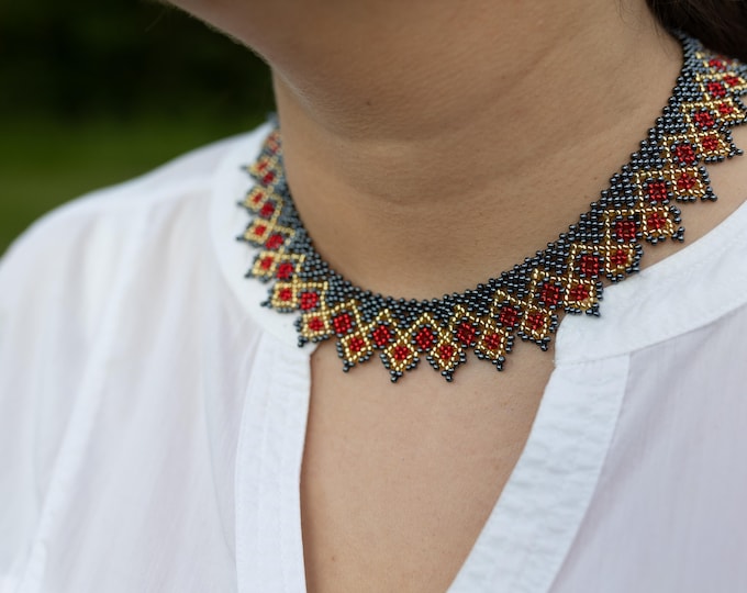 Handmade Jewelry.black Jewelry,ukrainian Jewelry/beadless Necklace/seed ...