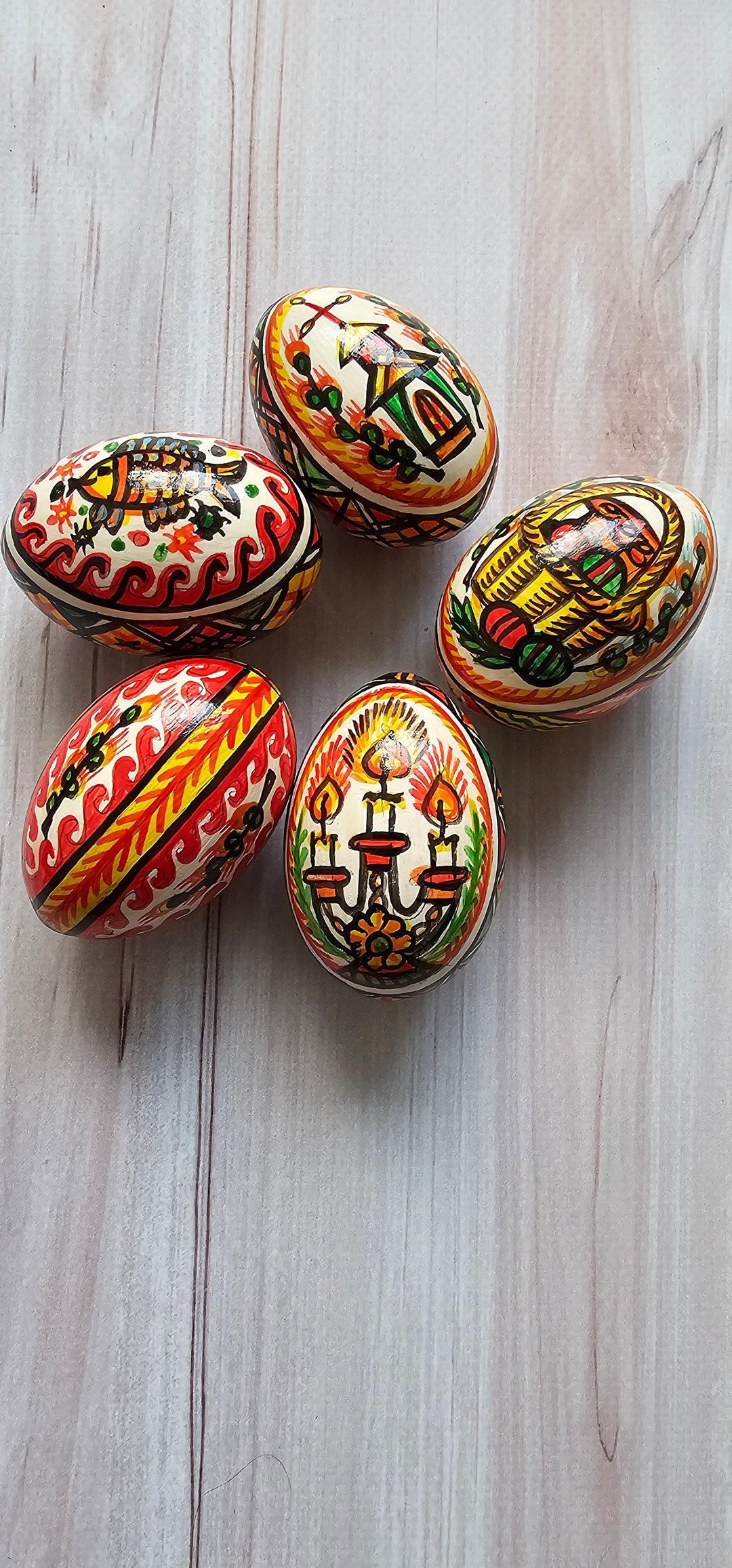 Easter Egg, Set 5 Ukrainian Pysanky, Wooden Eggs, Hand Painted Ornament ...