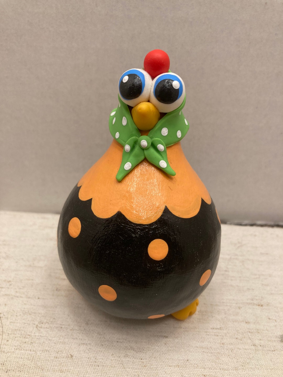 Cute Gourd Chicken Black and Orange, With Green and White Polka Dots ...
