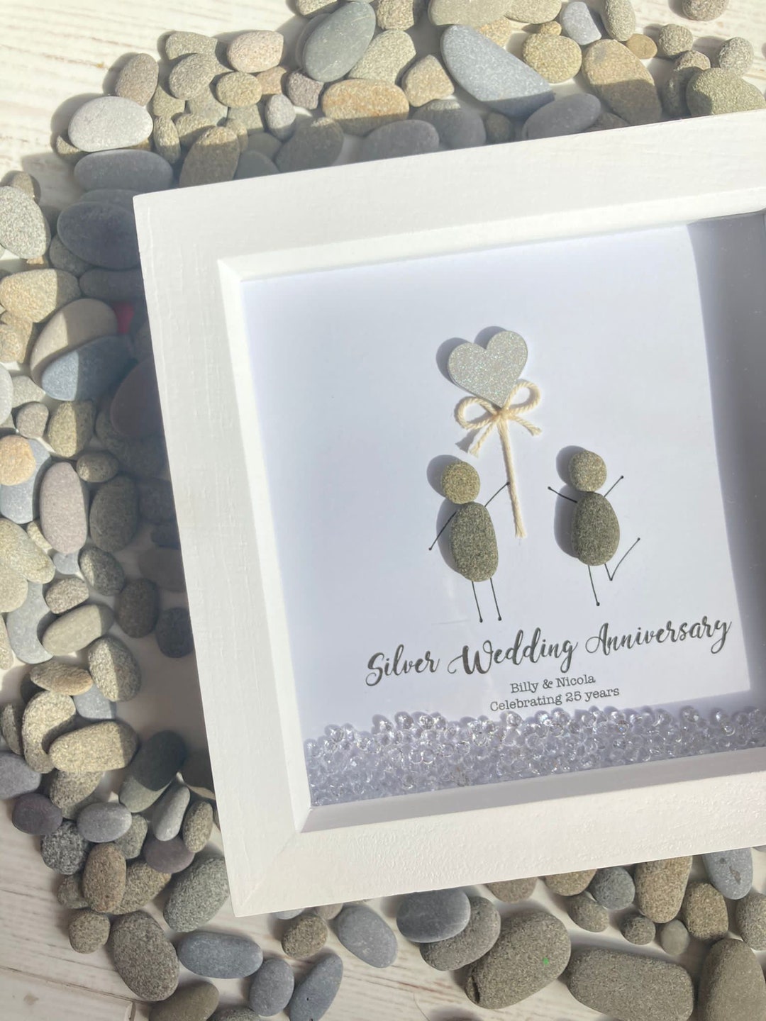 Silver Anniversary Pebble Art Frame: Personalized Couple Gift - Etsy UK