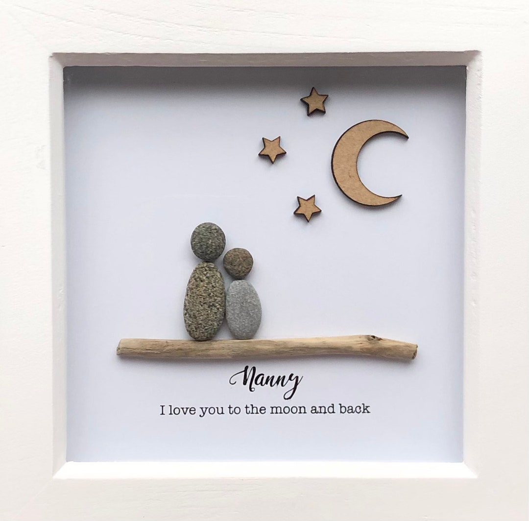 Personalised Nanny Pebble Frame, I Love You to the Moon and Back, Gift ...
