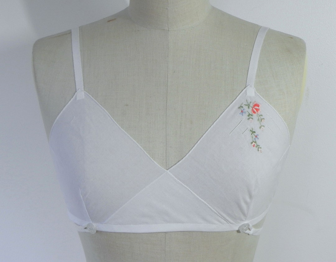 White Handkerchief Bra, Floral Embroidery, Drawnwork, Kestos Style ...
